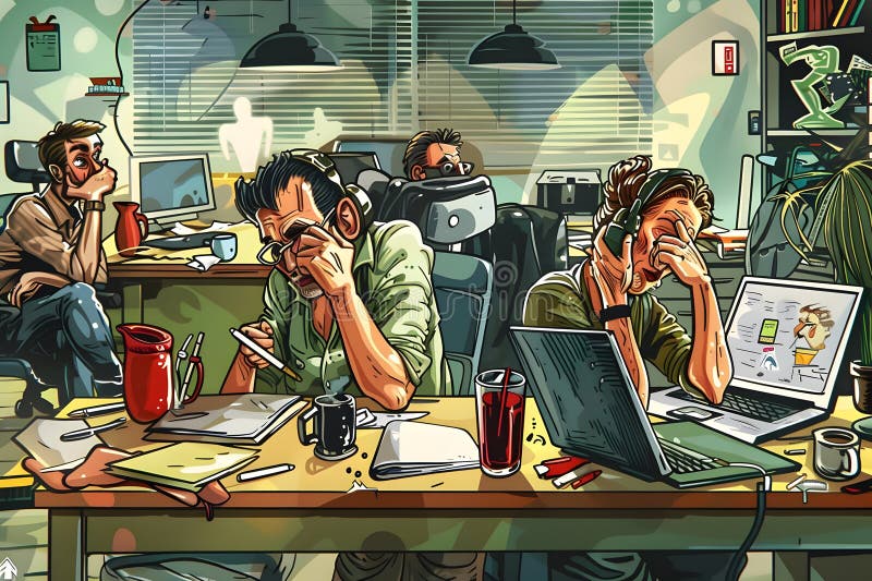 Office Workers Struggle with Overwhelming Tasks and Deadlines in a Busy ...