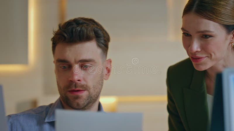 Office Workers Talking Coworking Space Close Up. Two Managers Sharing ...