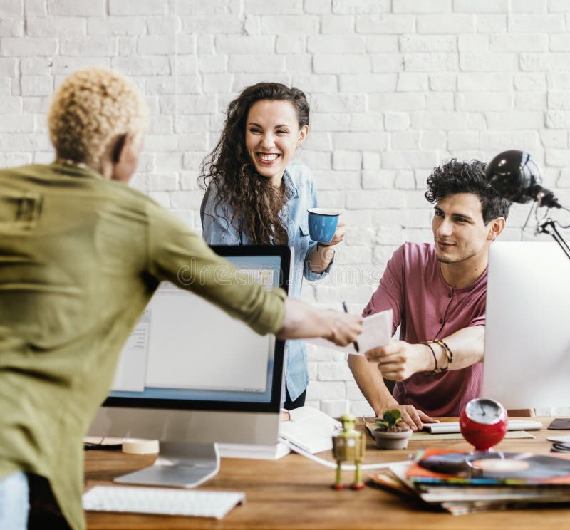 Office Workers Talking while Watching Presentation Stock Photo - Image ...