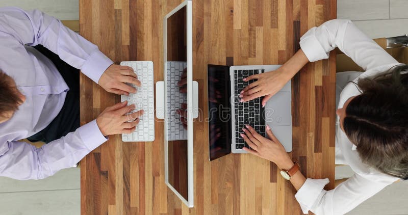 Office Workers Use Computer and Laptop To Accomplish Tasks Stock Video ...