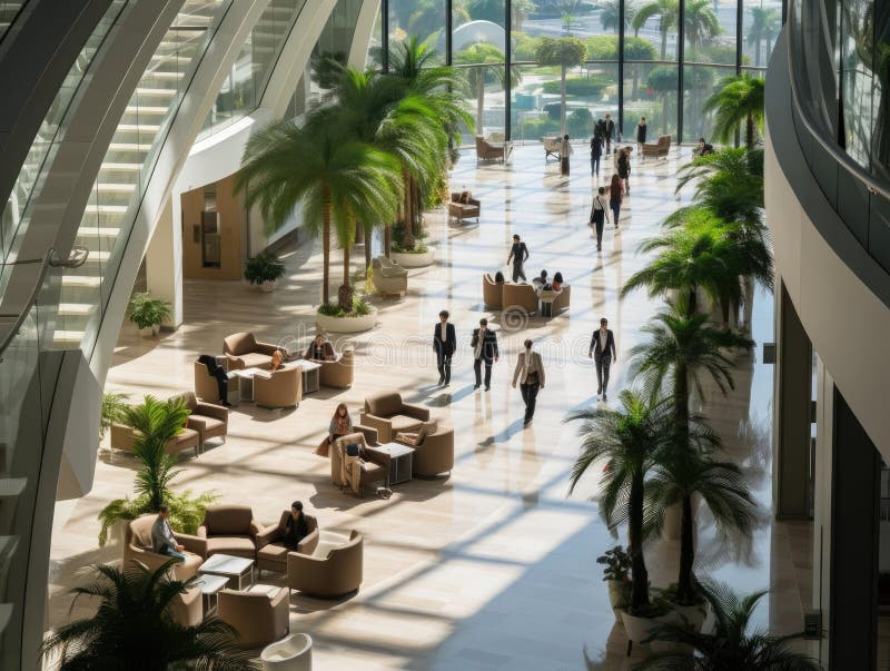 Office Workers Walking in Modern Lobby Stock Illustration ...