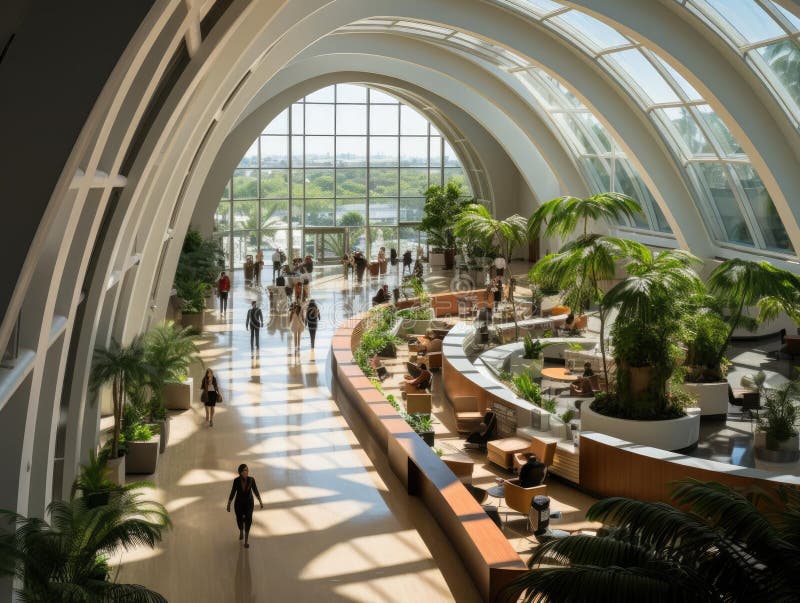 Office Workers Walking in Modern Lobby Stock Illustration ...