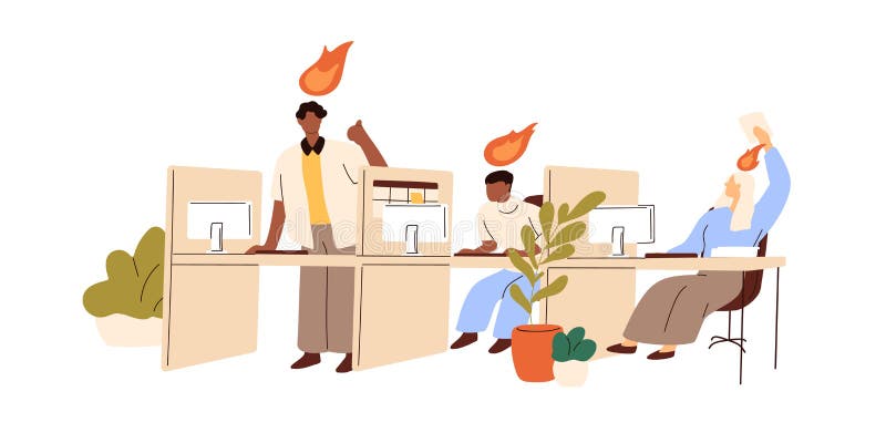 Office Workers Work Hard with Enthusiasm. Motivated Busy Energetic ...