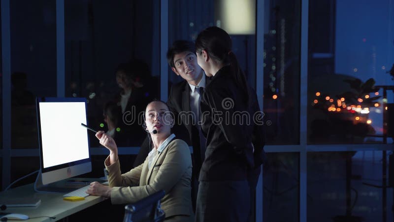 Office Workers Working in Call Center Services are Working Overtime ...