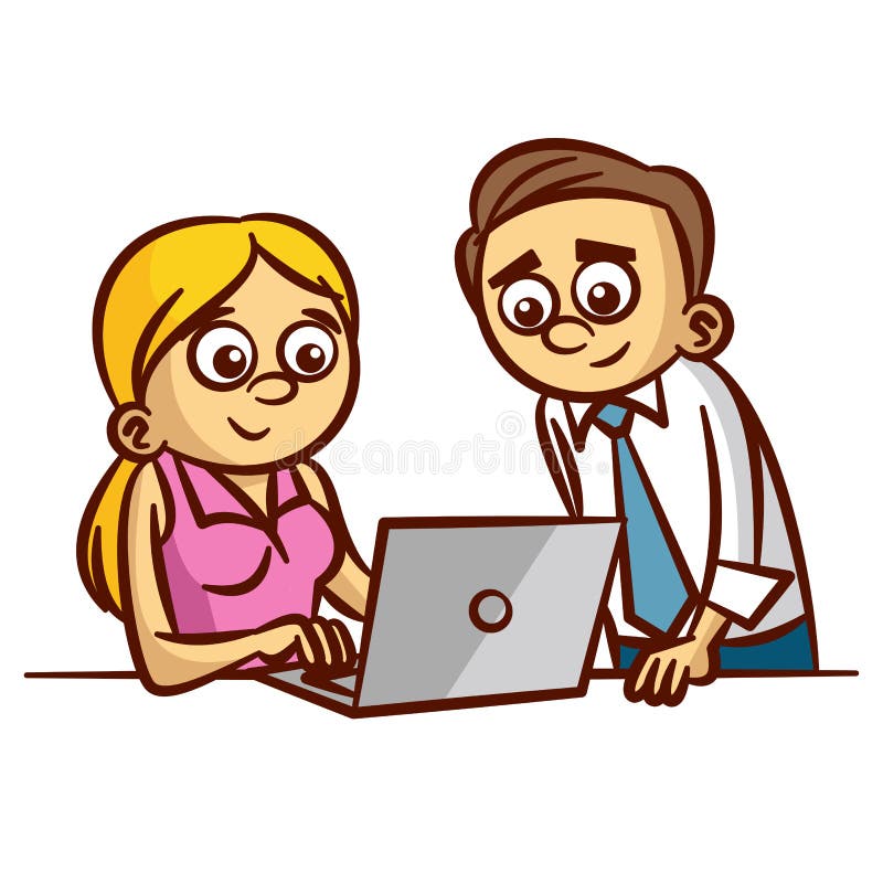 Office Workers Working on Computer Stock Vector - Illustration of ...