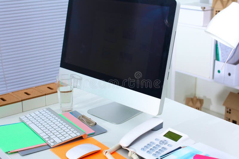 Office Working Desk with Computer and Paperwork Stock Photo - Image of ...