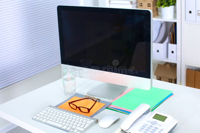 Office Working Desk with Computer and Paperwork Stock Photo - Image of ...