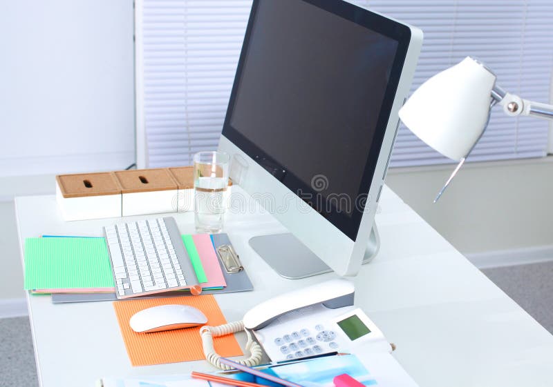 Office Working Desk with Computer and Paperwork Stock Image - Image of ...