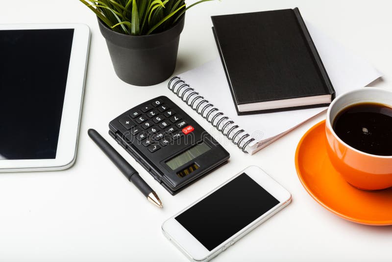 Office Working Desk Top View. Close Up. Stock Image - Image of laptop ...