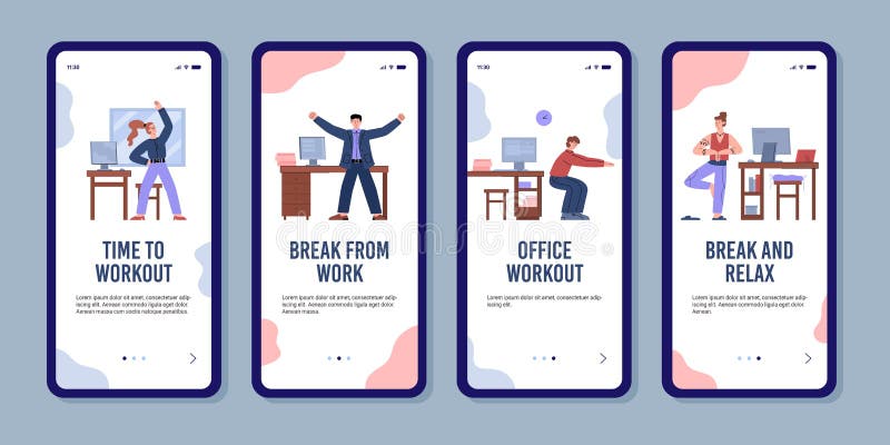Office Workout and Break from Work Banners or Posters Flat Vector ...