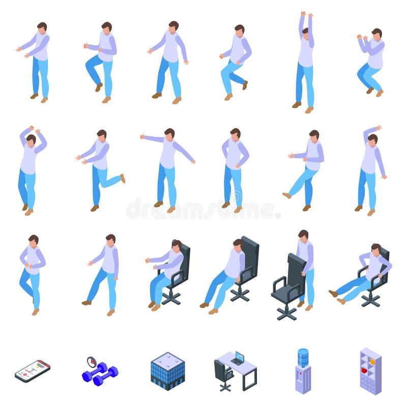 Office Workout Icons Set Isometric . Ergonomic Fit Stock Illustration ...