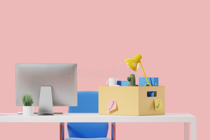 Office Workplace with Cardboard Box on Desk. Copy Space Stock ...