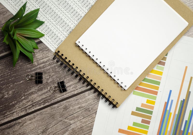 Office Workplace with Charts, Clips and Notepad Stock Photo - Image of ...