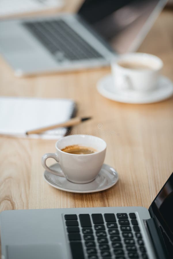 Office Workplace with Coffee and Laptop Computers Stock Image - Image ...