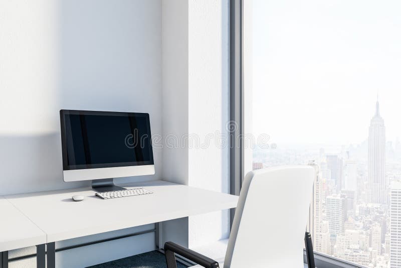 Office Workplace with Computer, Loft Stock Illustration - Illustration ...
