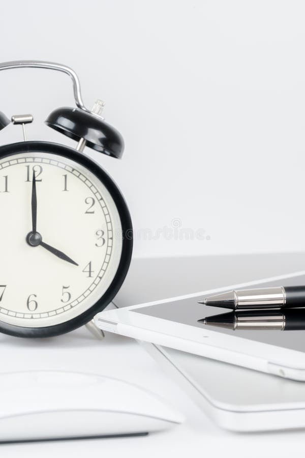 Office Workplace with Computer and Pen on Table Stock Photo - Image of ...