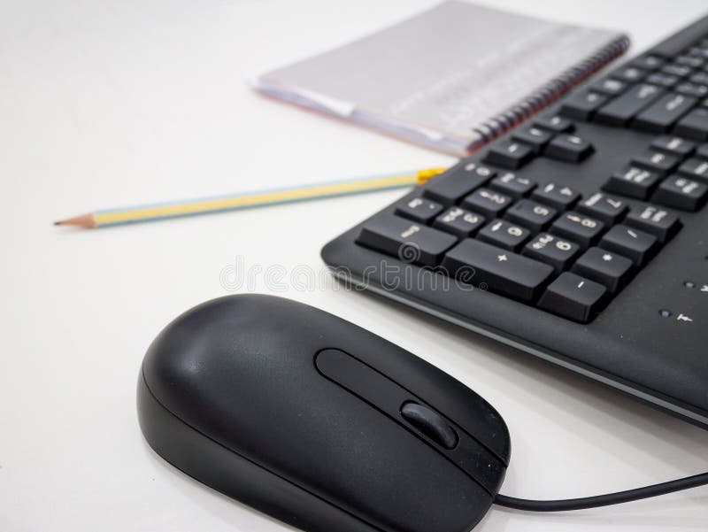 Office Workplace with Computer, Pencil and Notebook Stock Photo - Image ...