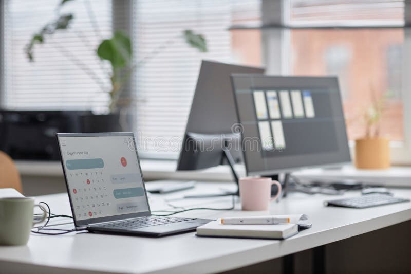 Office Workplace with Computers Stock Image - Image of internet, cozy ...
