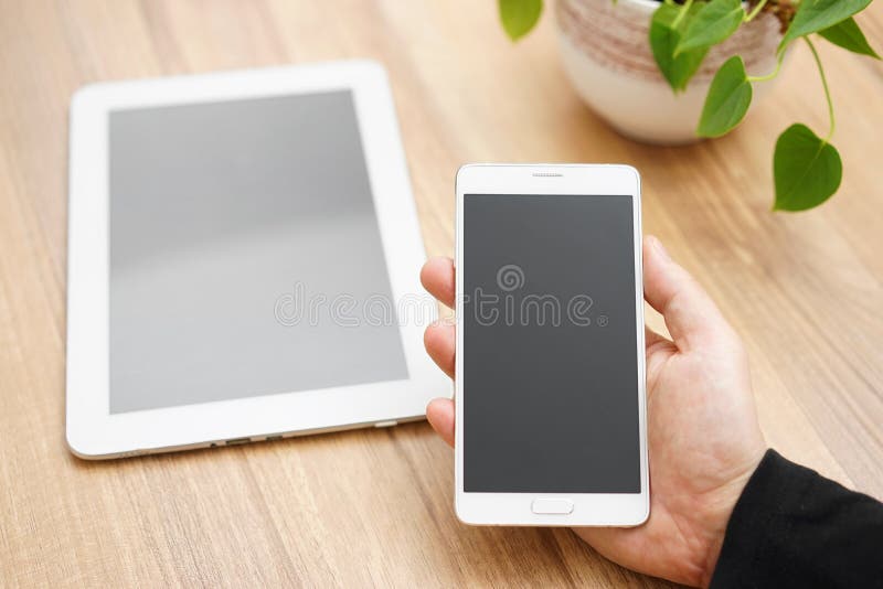 Office Workplace with Digital Tablet Computer and Smart Mobile Stock ...