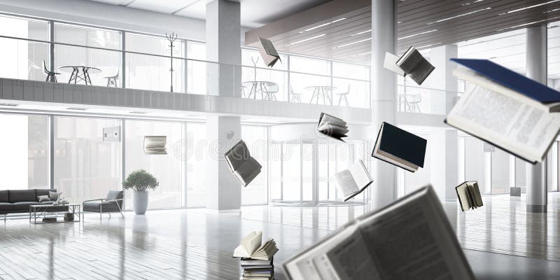 Office Workplace with Flying Objects Stock Photo - Image of place ...