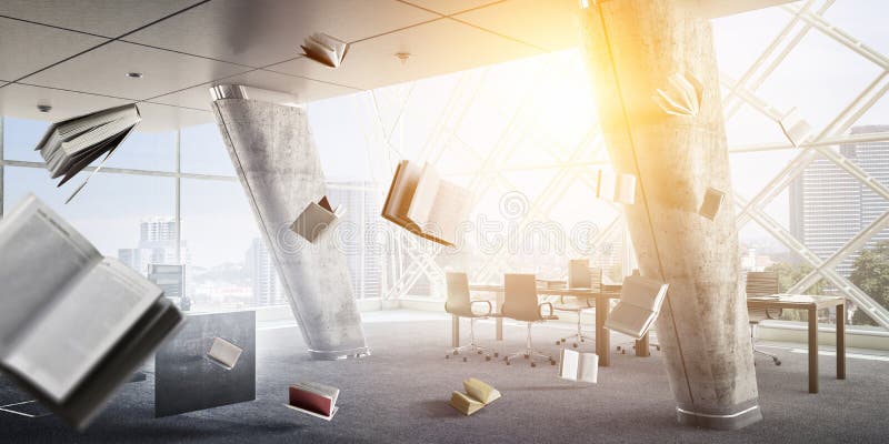 Office Workplace with Flying Objects Stock Photo - Image of room ...