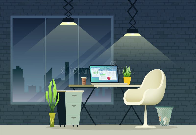 Empty Modern Workplace Office Interior. Vector Image Stock Vector ...