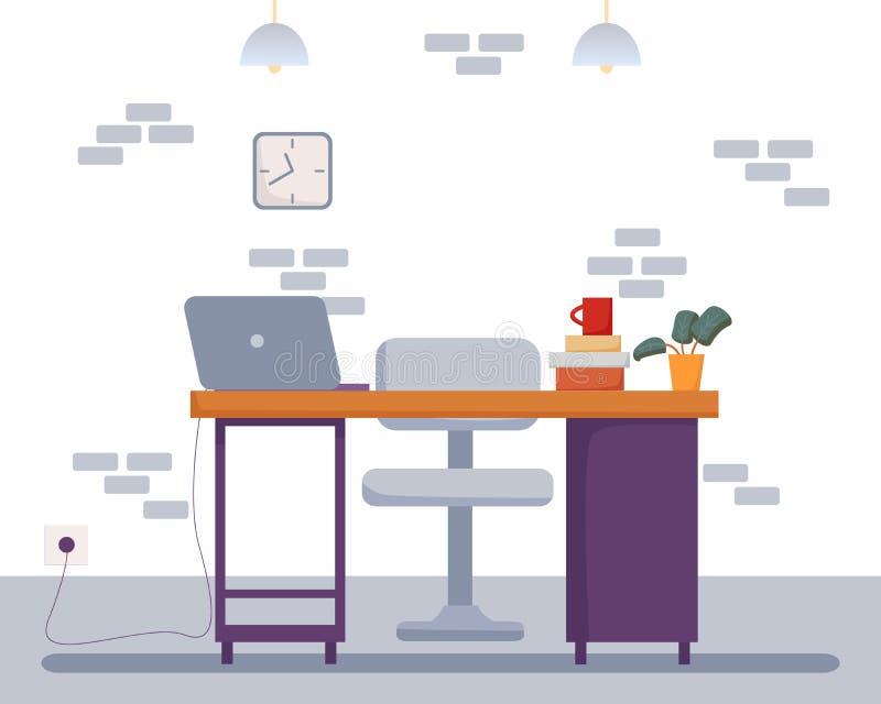 Office Workplace Interior. Empty Room with Table and Laptop Stock ...