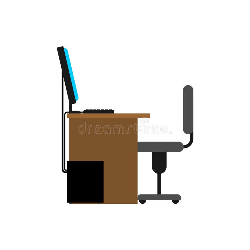 Office Workplace Isolated. Computer and Desk, Office Chair and System ...