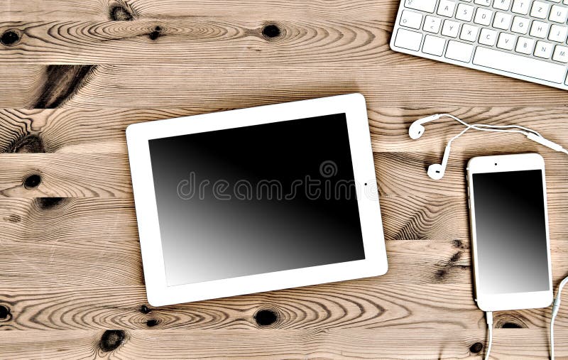 Office Workplace with Keyboard, Tablet PC, Phone Stock Photo - Image of ...