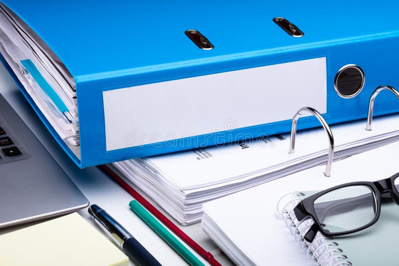 Office Workplace with Laptop and Folders Stock Photo - Image of ...