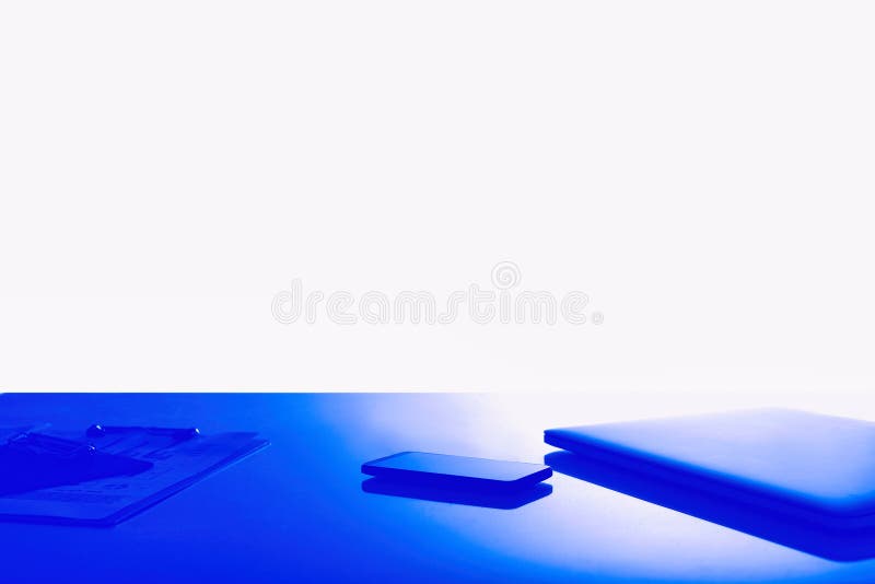 Office Workplace with Laptop and Smart Phone on Wood Table Stock Image ...