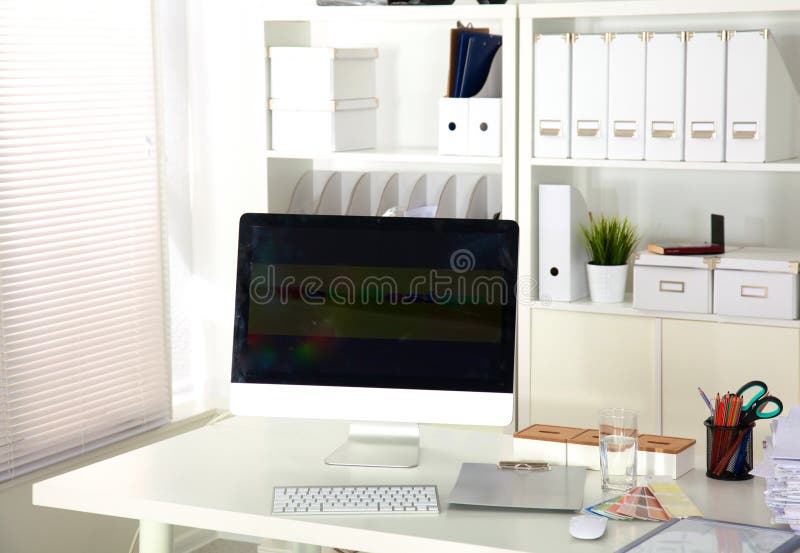 Office Workplace with Laptop and Smart Phone on Wood Table Stock Image ...