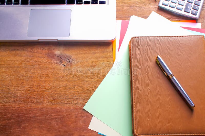 Office Workplace with Laptop and Smart Phone on Wood Tables Stock Photo ...