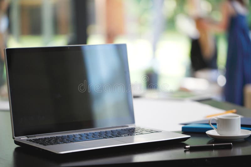 Office Workplace with Laptop Stock Photo - Image of office, coffee ...