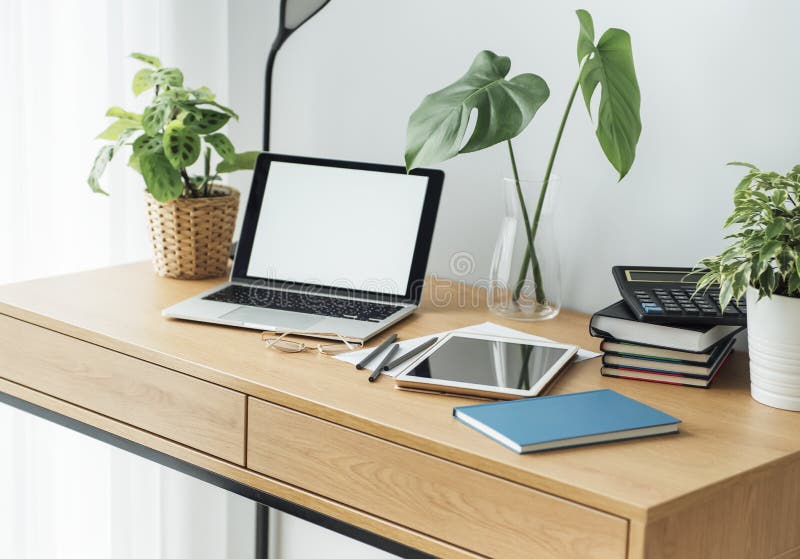 Office Workplace with Laptop Stock Image - Image of modern, mobile ...