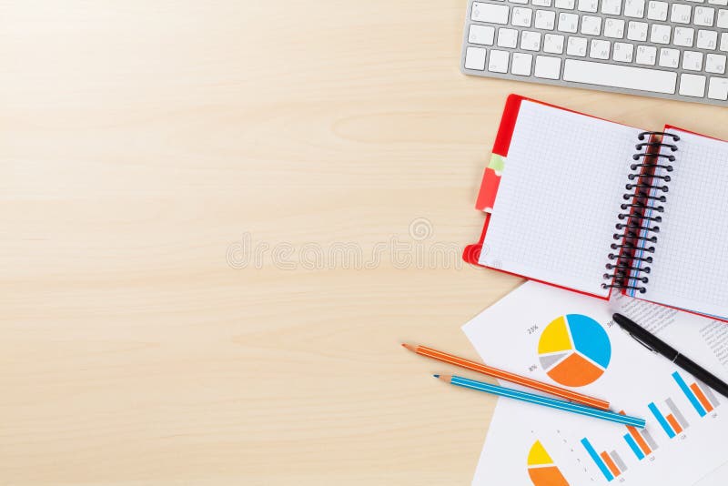 Office Workplace with Pc, Charts and Notepad Stock Photo - Image of ...