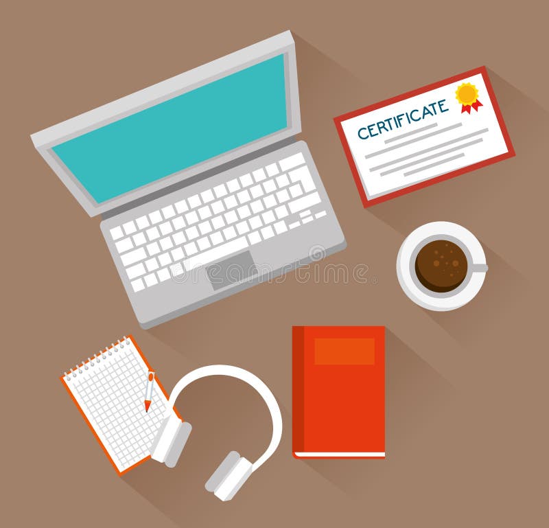 Office Workplace Scene with Laptop Stock Vector - Illustration of scene ...