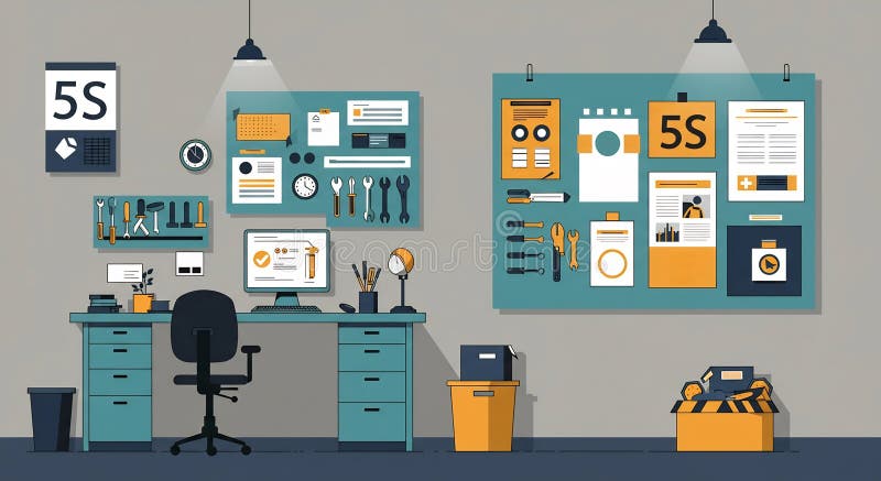 Office Workplace Showing a 5s System Implementation with Desk, Tools ...