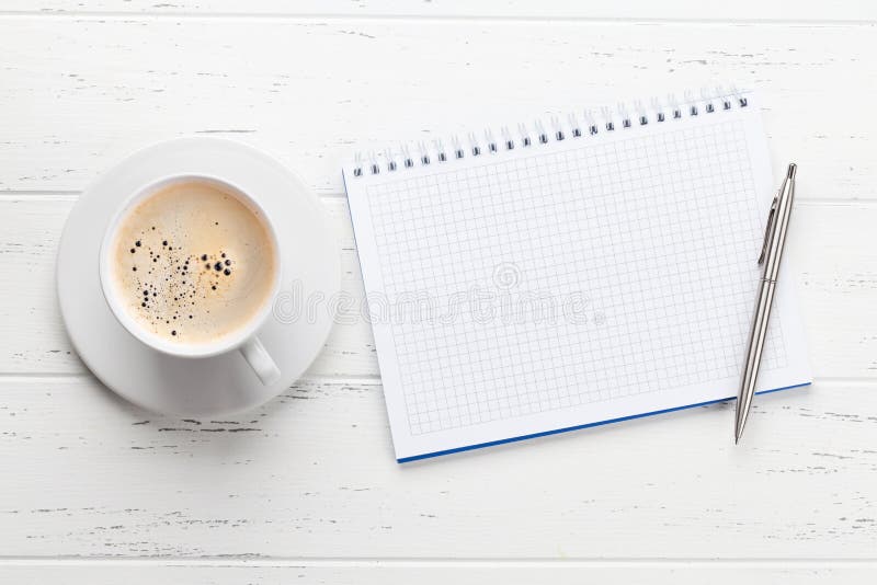 Office Workplace Table with Notepad and Coffee Stock Photo - Image of ...