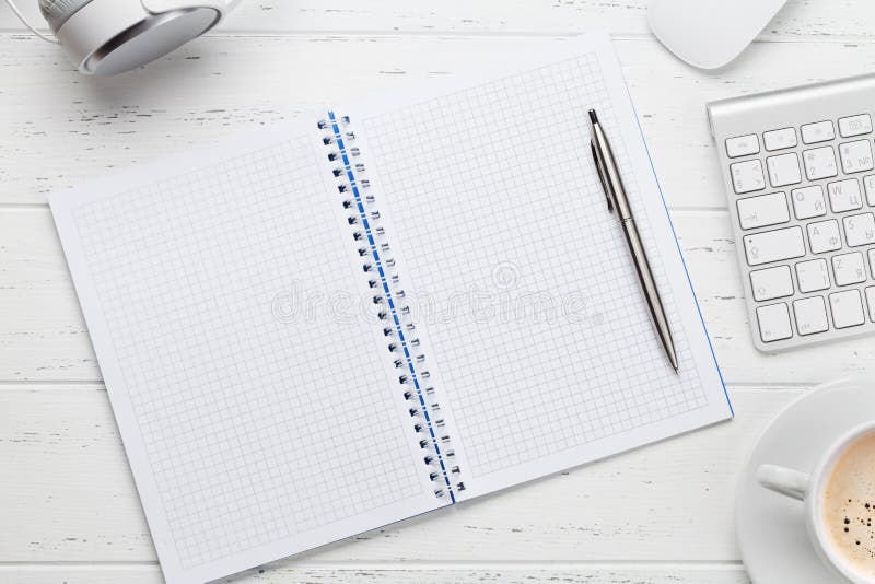 Office Workplace Table with Notepad Stock Photo - Image of mouse, note ...