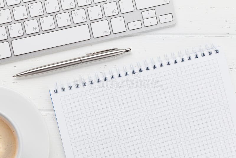 Office Workplace Table with Notepad Stock Image - Image of message ...