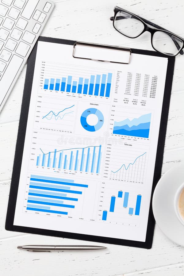 Office Workplace Table with Report Page Stock Image - Image of flat ...