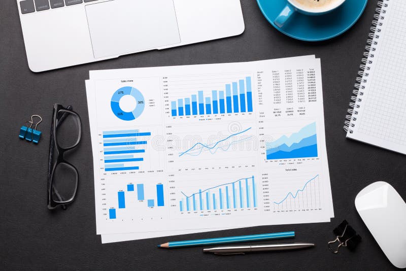 Office Workplace Table with Reports Stock Photo - Image of business ...