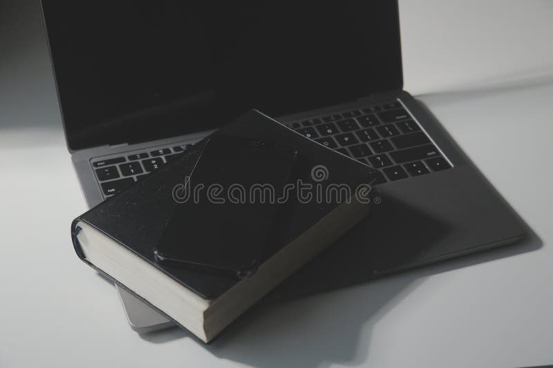 Office Workplace with Text Space, White Wooden Table with Office ...