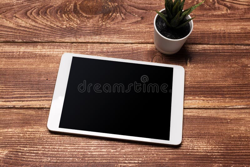 Office Workplace with Text Space, Wooden Table with Office Supplies ...