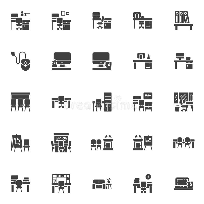 Office Workplace Vector Icons Set Stock Vector - Illustration of ...