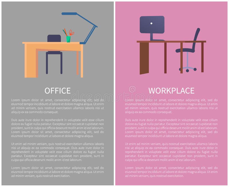 Office Workplace Web Posters Set with Empty Tables Stock Illustration ...