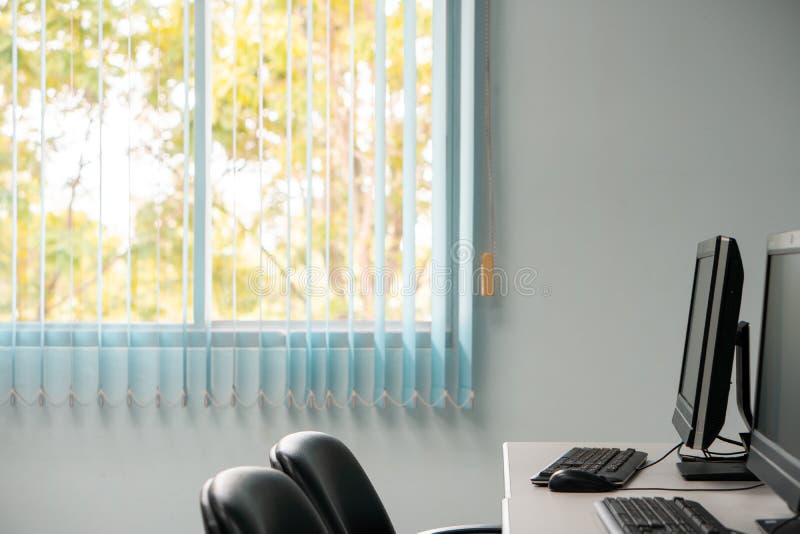 Office Workplace with Window Nature View in the Evening, Relax ...