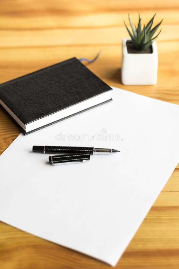Office Workplace on Wood Table. Vertical Image Stock Image - Image of ...