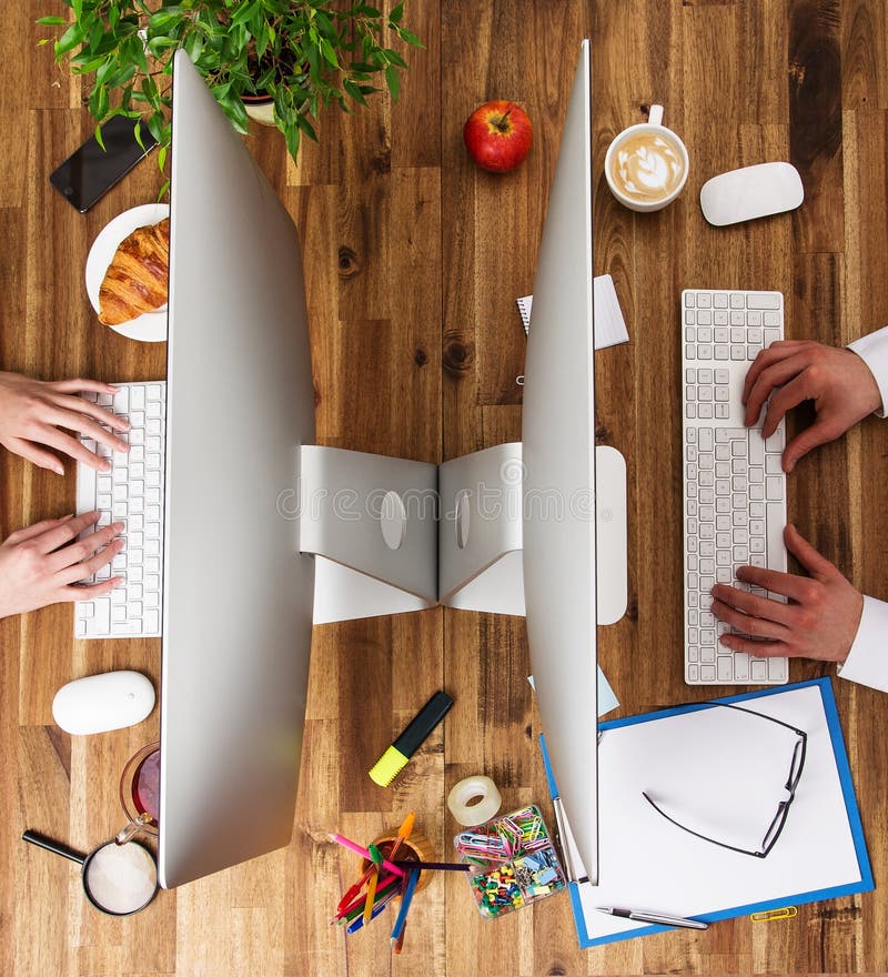 Office Workplace with Wooden Desk. Stock Image - Image of concepts ...